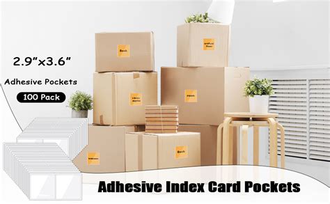 100 Packs Adhesive Label Storage Bin Pockets Clear Plastic