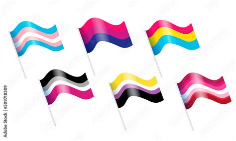 COLLECTION OF SEXUAL IDENTITY WAVING FLAGS VECTORIAL ILLUSTRATION FOR LGBT PRIDE MONTH GAY