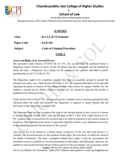 Crpc Unit 2 Pdf Bail Arrest Warrant