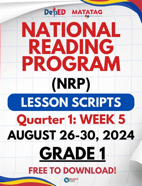 Grade 1 Nrp Lesson Scripts Quarter 1 Week 5 Aug 26 30 2024 Deped Click