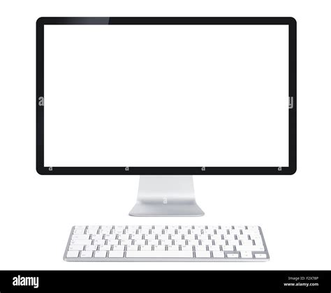 Computer Display With Blank Screen And Wireless Keyboard Front View