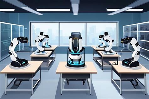 Premium Photo Programming And Controlling Robotics Lab Vector Flat Style Illustration