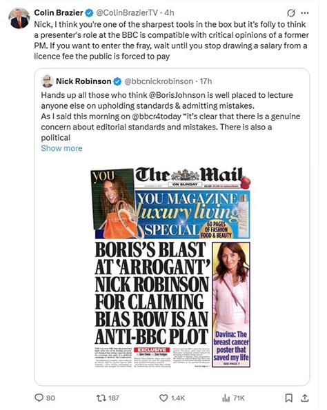 Presenter Colin Brazier Berates Nick Robinson Over Boris Johnson Blast