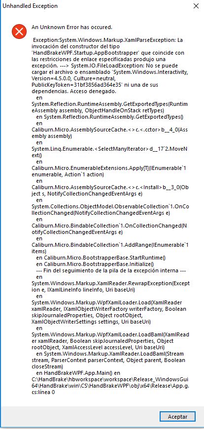Unhandled Exception On Start Application Issue HandBrake HandBrake GitHub