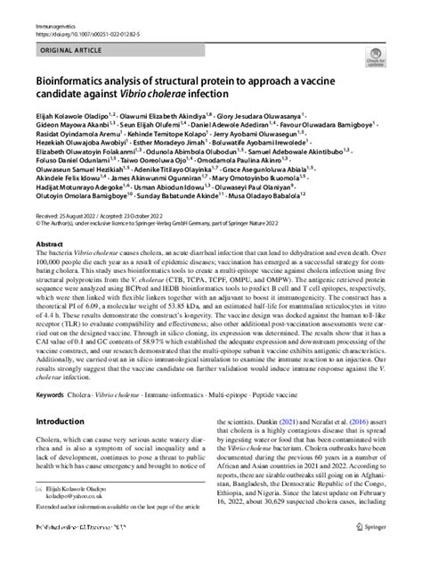 Pdf Bioinformatics For V Cholerae Vaccine Design