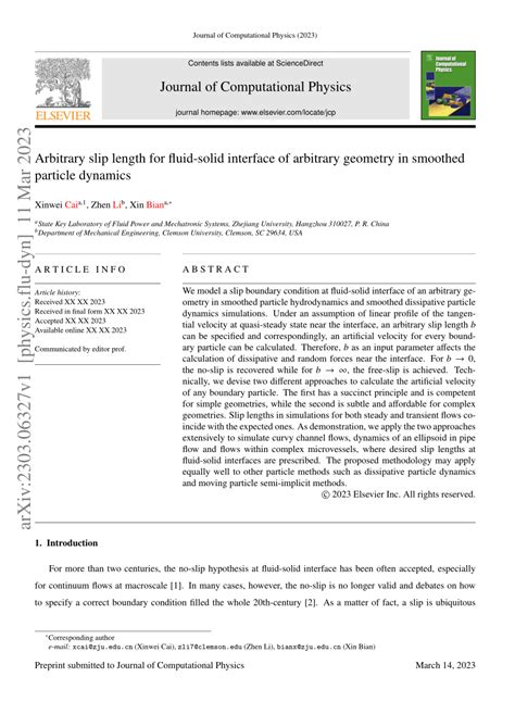 Pdf Arbitrary Slip Length For Fluid Solid Interface Of Arbitrary Geometry In Smoothed Particle