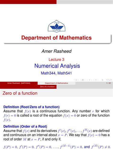 Math344 Numerical Analysis Bisection Method Pdf Limit Mathematics Mathematical Concepts