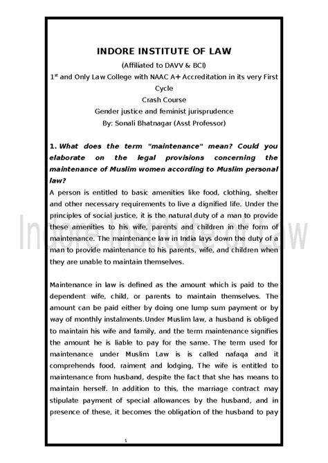 Crash Course Gender Justice Indore Institute Of Law Affiliated To
