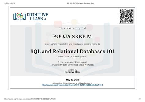 ibm cognitiveclass sql database certification continuouslearning