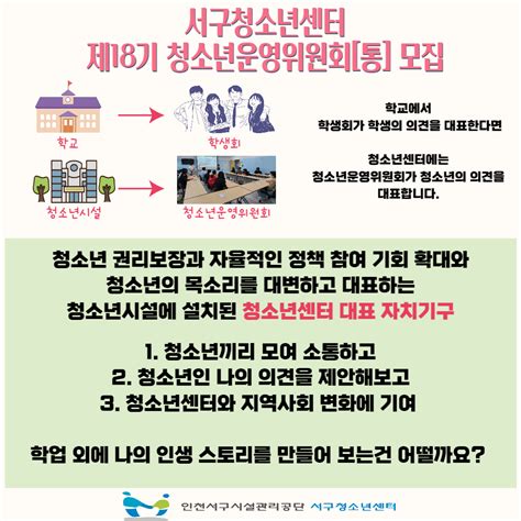 홍보마당 서구청소년센터 제18기 청소년운영위원회통 위원 모집 내용 인천광역시청소년정보시스템 이룸 청소년프로그램