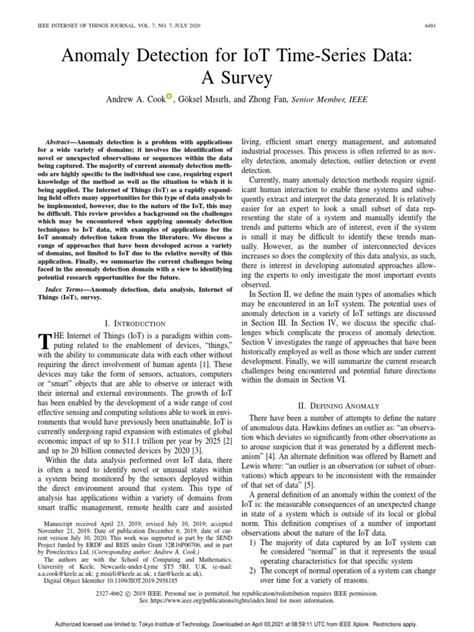 Anomaly Detection For Iot Time Series Data A Survey Pdf Internet Of Things Time Series