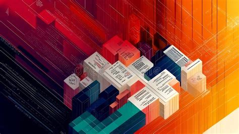 Vibrant Geometric Abstract Shapes Forming Futuristic Digital Art Background Stock Illustration