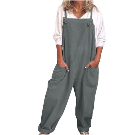 Favipt Linen Overall For Women Sleeveless Wide Leg Baggy Pants Rompers