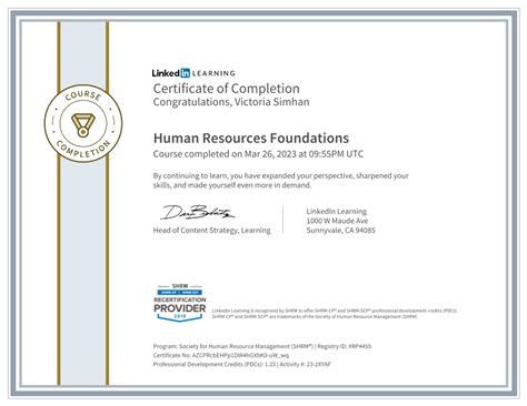 Victoria Simhan On Linkedin Certificate Of Completion