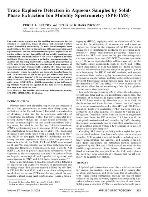 Pdf Trace Explosive Detection In Aqueous Samples By Solid Phase Extraction Ion Mobility