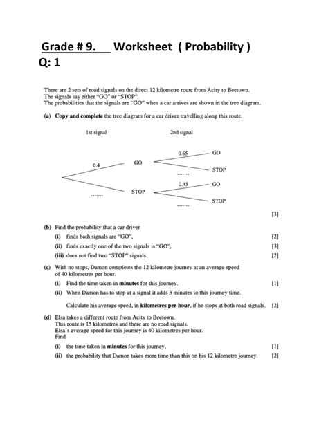 Probability Worksheet Grade 9