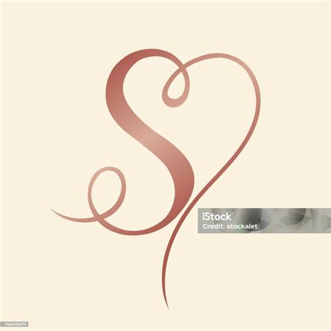 문자 S 로고 대문자 장식용 하트 모양 윤곽선 알파벳 이니셜 모노그램 결혼식 손글씨 발렌타인 데이 서명 하트 모양에 대한 스톡 벡터 아트 및 기타 이미지 Istock