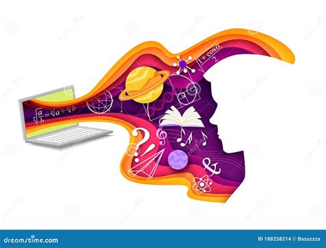 Vector Layered Paper Cut Style Science Learning Composition Stock