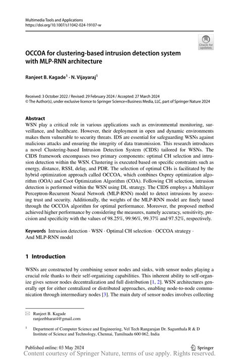 Occoa For Clustering Based Intrusion Detection System With Mlp Rnn