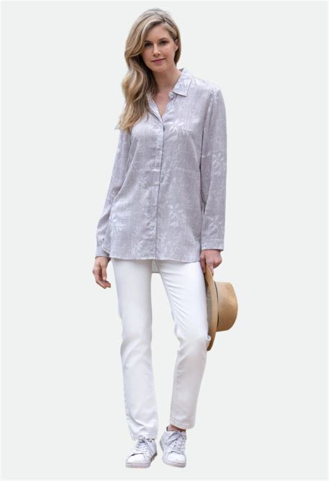 Thomas Cook Womens Jo Long Line Long Sleeve Shirt Silver No Excha