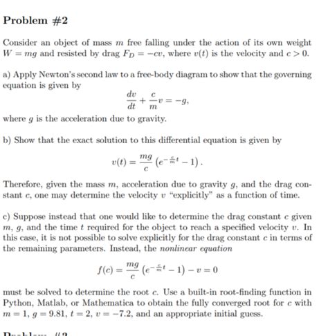 Solved Consider An Object Of Mass M Free Falling Under The