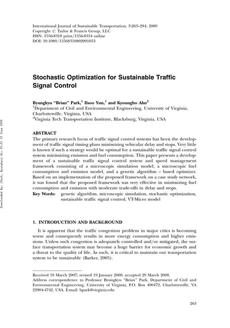 Pdf Stochastic Optimization For Sustainable Traffic Signal Control