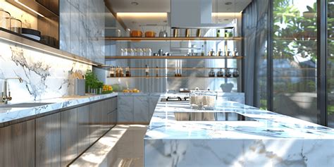Modern Kitchen With Elegant Marble Countertops Stylish Interior