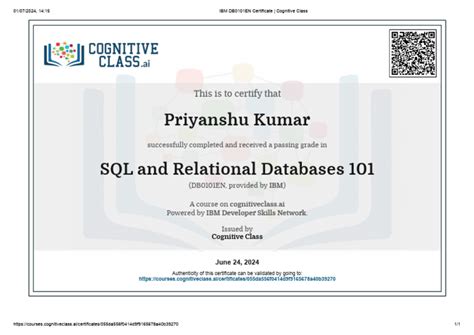 Sql And Relational Databases 101 Certificate Ibm Pdf