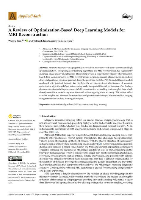 Pdf A Review Of Optimization Based Deep Learning Models For Mri Reconstruction