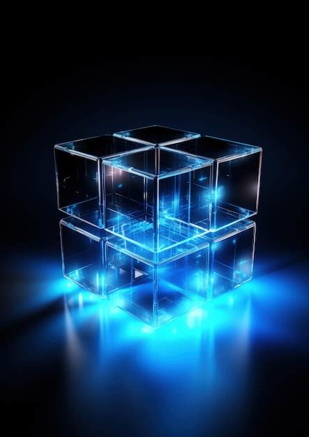Premium Ai Image Blue Neon Small Digital Cube Element Technology