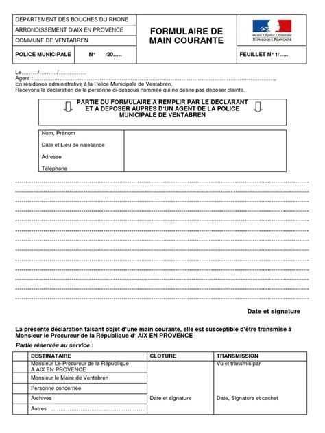 Formulaire Main Courante Pdf