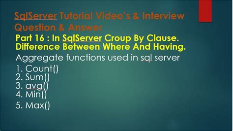 Part 16 In Sqlserver Group By Clause Youtube