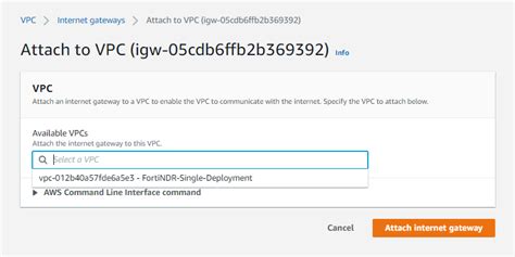 Attaching The New Vpc Internet Gateway Fortindr Public Cloud