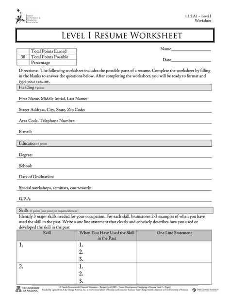 Free Printable Resume Worksheet Templates Worksheets Library