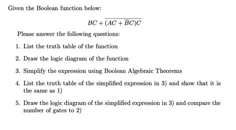 Solved Given The Boolean Function Below BC AC BC C Chegg