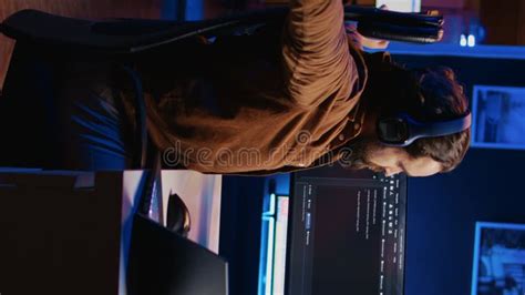 Software Technician Typing Code In Neon Lit Personal Office Stock Video
