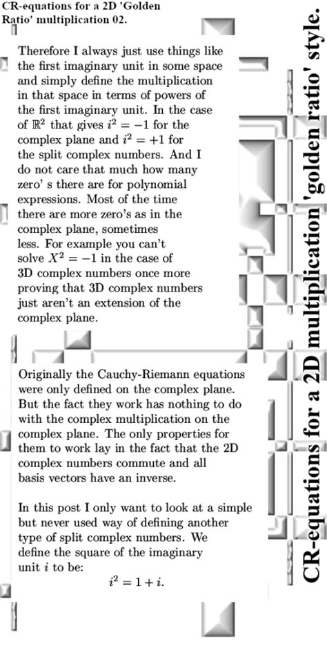 cauchy riemann equations for a ‘golden ratio 2d multiplication