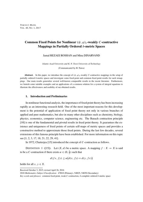 Pdf Common Fixed Points For Nonlinear Psi Varphi S Weakly C Contractive Mappings In