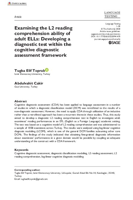 Pdf Examining The L2 Reading Comprehension Ability Of Adult Ells Developing A Diagnostic Test