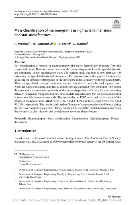 Mass Classification Of Mammograms Using Fractal Dimensions And