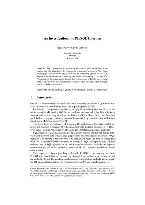 Pdf An Investigation Into Plsql Injection