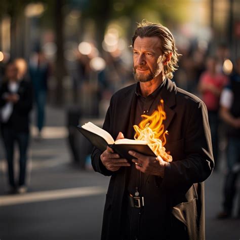 Street Preacher With A Bible That Is In Flames Professional