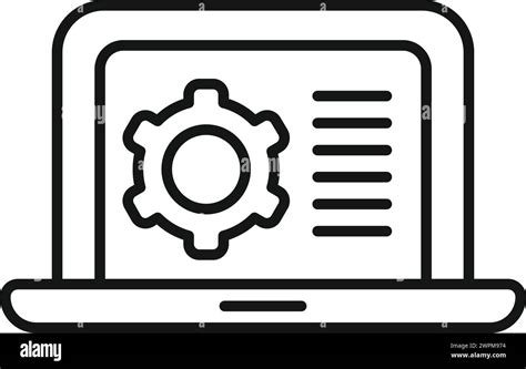 laptop gear overview icon outline vector solitary tech cog dual