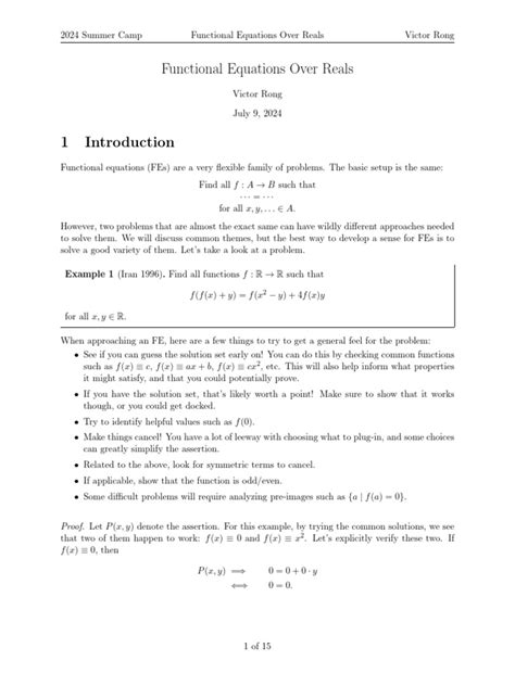 Functional Equations Over Reals Summer Pdf Function Mathematics Real Number