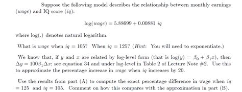 solved suppose the following model describes the