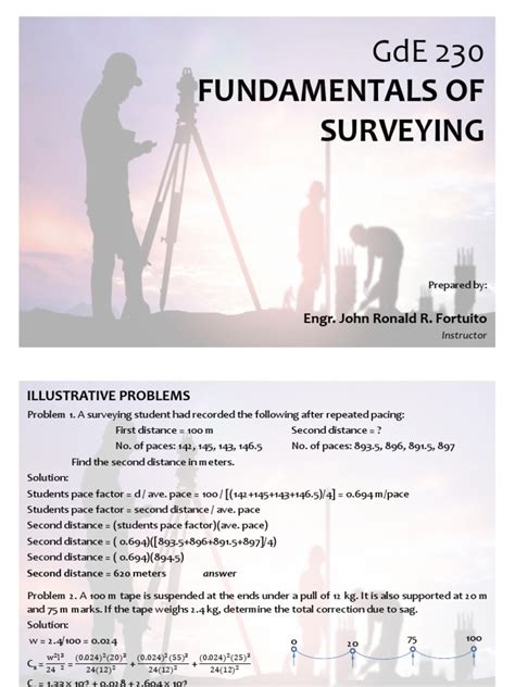 Fundamentals Of Surveying Correction On Taping Sample Problems Pdf Angle Applied And