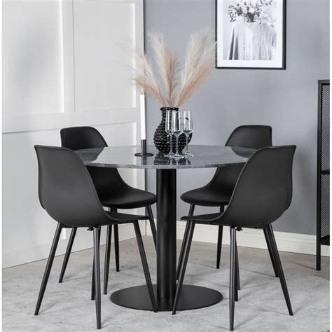 Venture Design Malec Round Dining Table With 4 Saskia Plastic Dining Chair Uk In