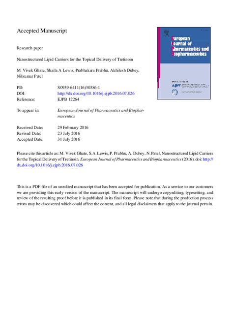 Pdf Nanostructured Lipid Carriers For Topical Delivery Of An Anti Acne Drug Characterization