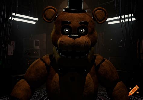 A Close Up Dimly Lit Photorealistic Shot Of Freddy Fazbear From Five