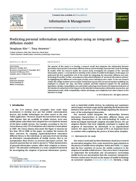 pdf predicting personal information system adoption using an